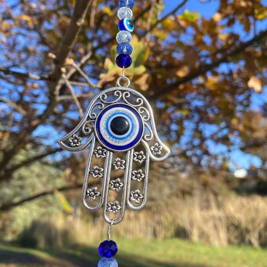 Evil Eye Crystal Suncatcher Hamsa - Reiki Healing